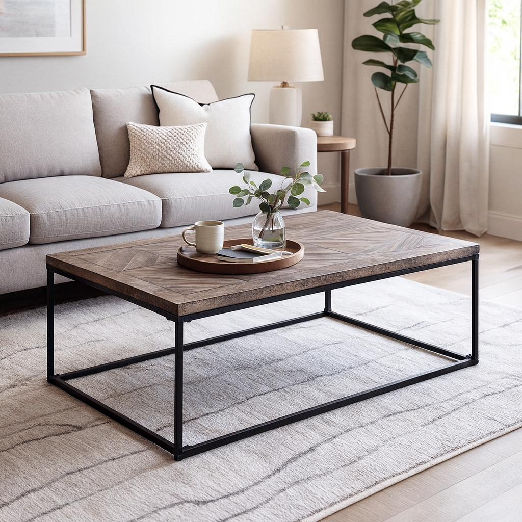 Rektangulært stilrent sofabord i naturligt mangotræ